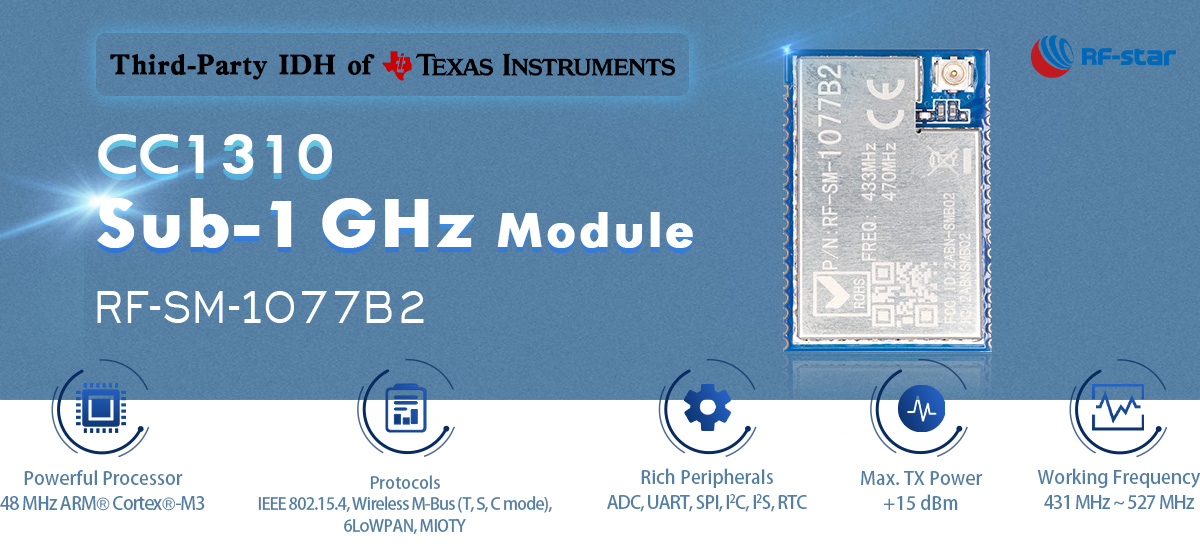 CC1310 Sub-1G Module 433 MHz & 470 MHz Range RF-SM-1077B2 | RF-star